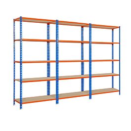 Rayonnage métallique léger sans vis 1800x900x400 - 15 niveaux Bleu/Orange/Bois - SIMON RACK ...
