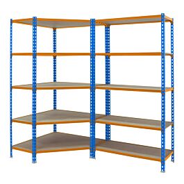 Rayonnage métallique léger sans vis 1800x1800x300 - 5 niveaux Bois/Bleu - SIMON RACK - 8425437135279