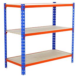 Rayonnage bois-métal léger sans vis 900x900x400 - 3 niveaux Bleu/Orange/Bois - SIMON RACK ...
