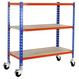 Rayonnage mobile bois-métal léger sans vis 975x1000x300 - 3 niveaux Bleu/Orange/Bois - SIMON ...