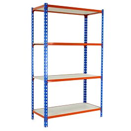 Rayonnage bois-métal léger sans vis 1500x1000x400 - 4 niveaux Bleu/Orange/Bois - SIMON RACK ...
