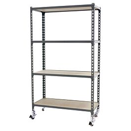 Rayonnage mobile bois-métal léger sans vis 1575x1100x300 - 4 niveaux Gris - SIMON RACK ...
